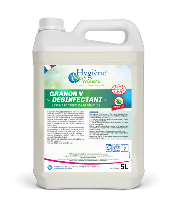 18A551 GRANOR V LESSIVE LINGE DÉSINFECTANTE VIRUCIDE ECOCERT 5 L